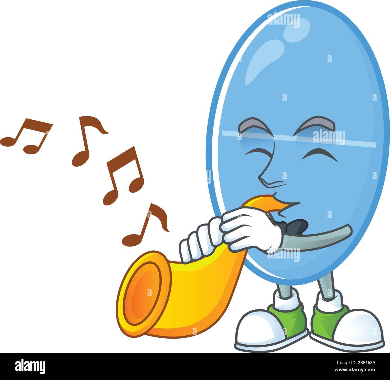 A brilliant musician of blue capsule cartoon character playing a ...