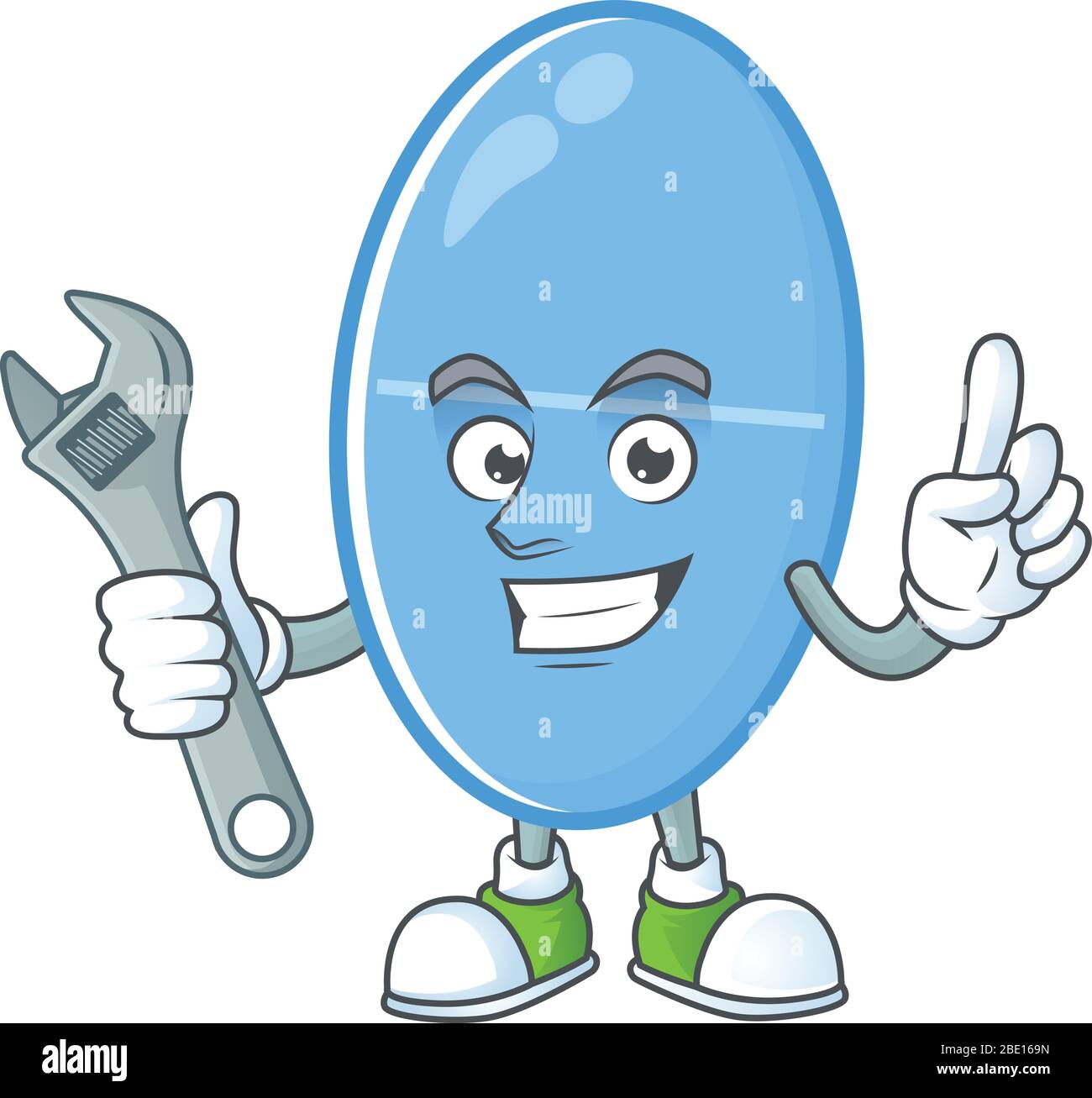 A mechanic blue capsule mascot character fix a broken machine Stock ...