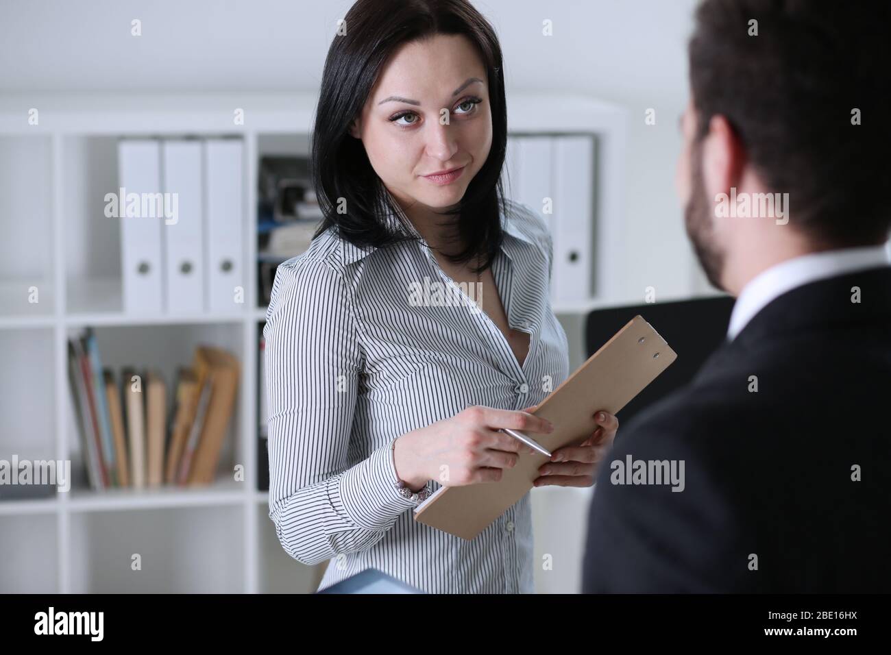 Beautiful woman portrait at workplace Stock Photo - Alamy