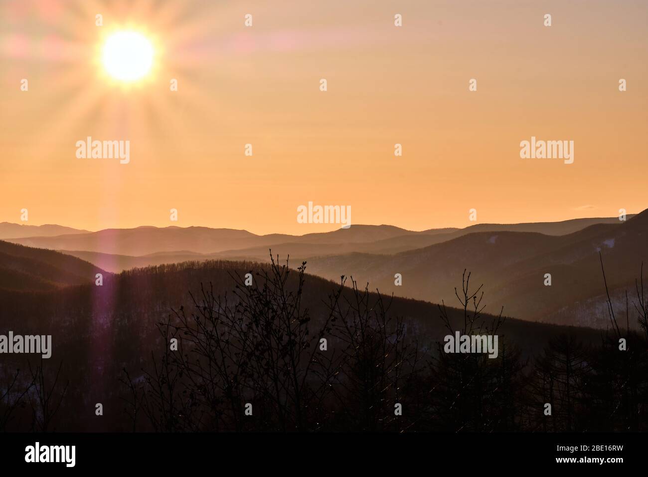 Sunset among the mountains on the road Lidoga-Vanino Khabarovsk ...