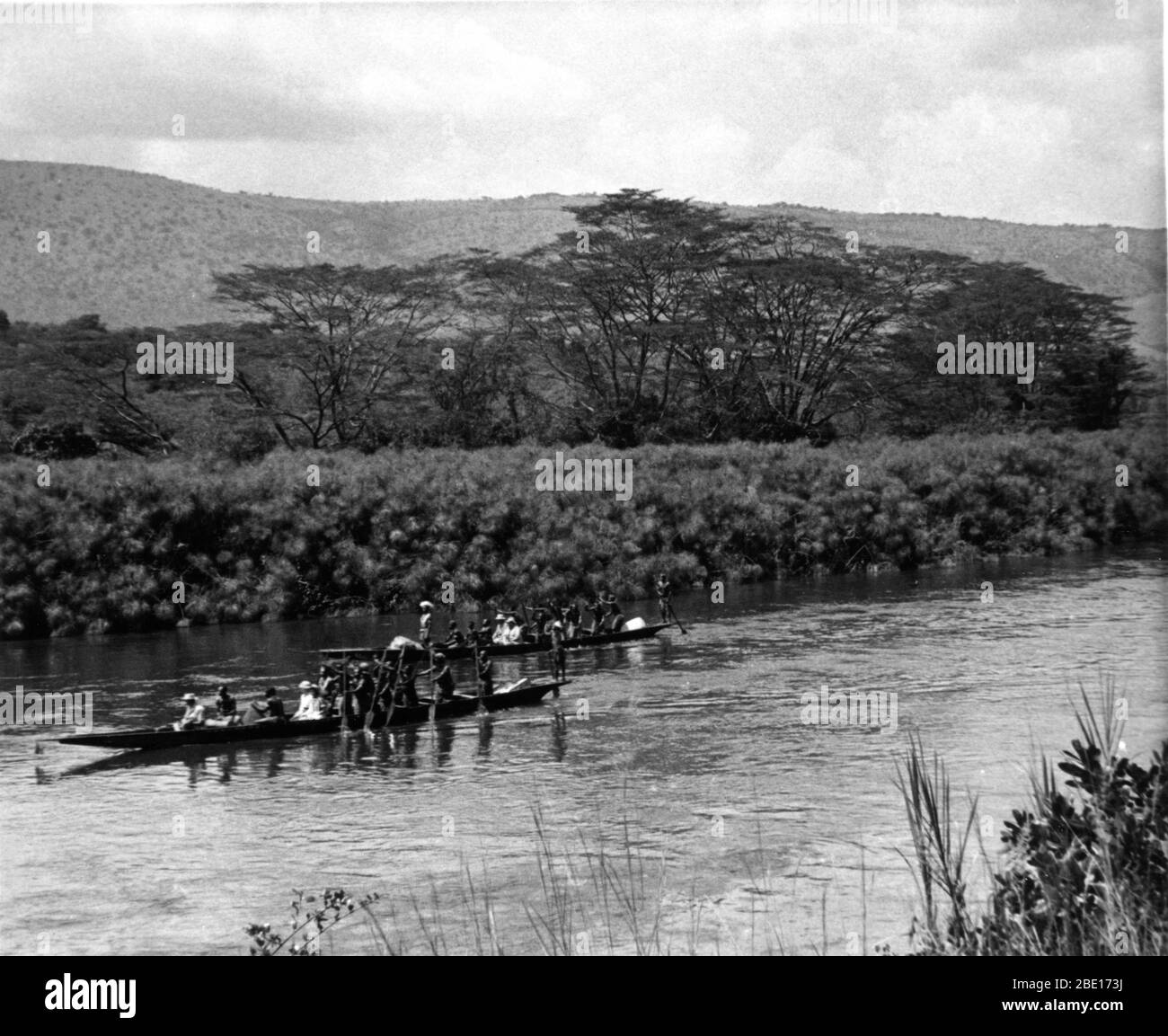 Native Canoes on the Kagera River during location filming for MOGAMBO ...