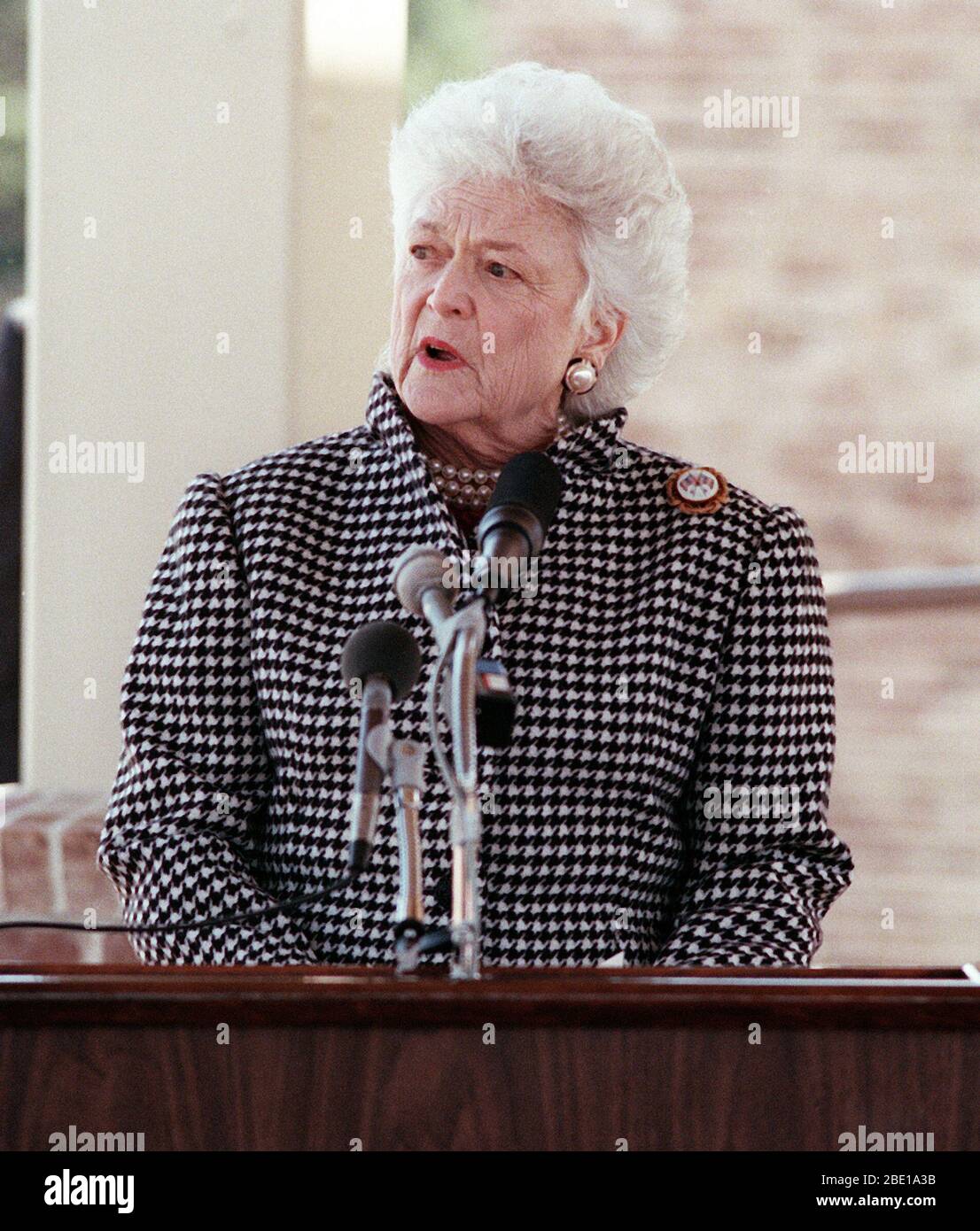 First lady Barbara Bush speaks during the dedication of the Arleigh ...