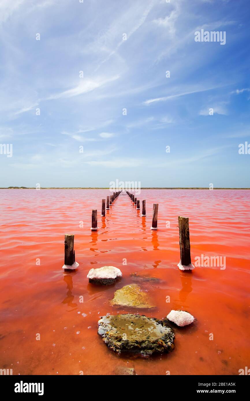 pink sea ruined pier Stock Photo - Alamy
