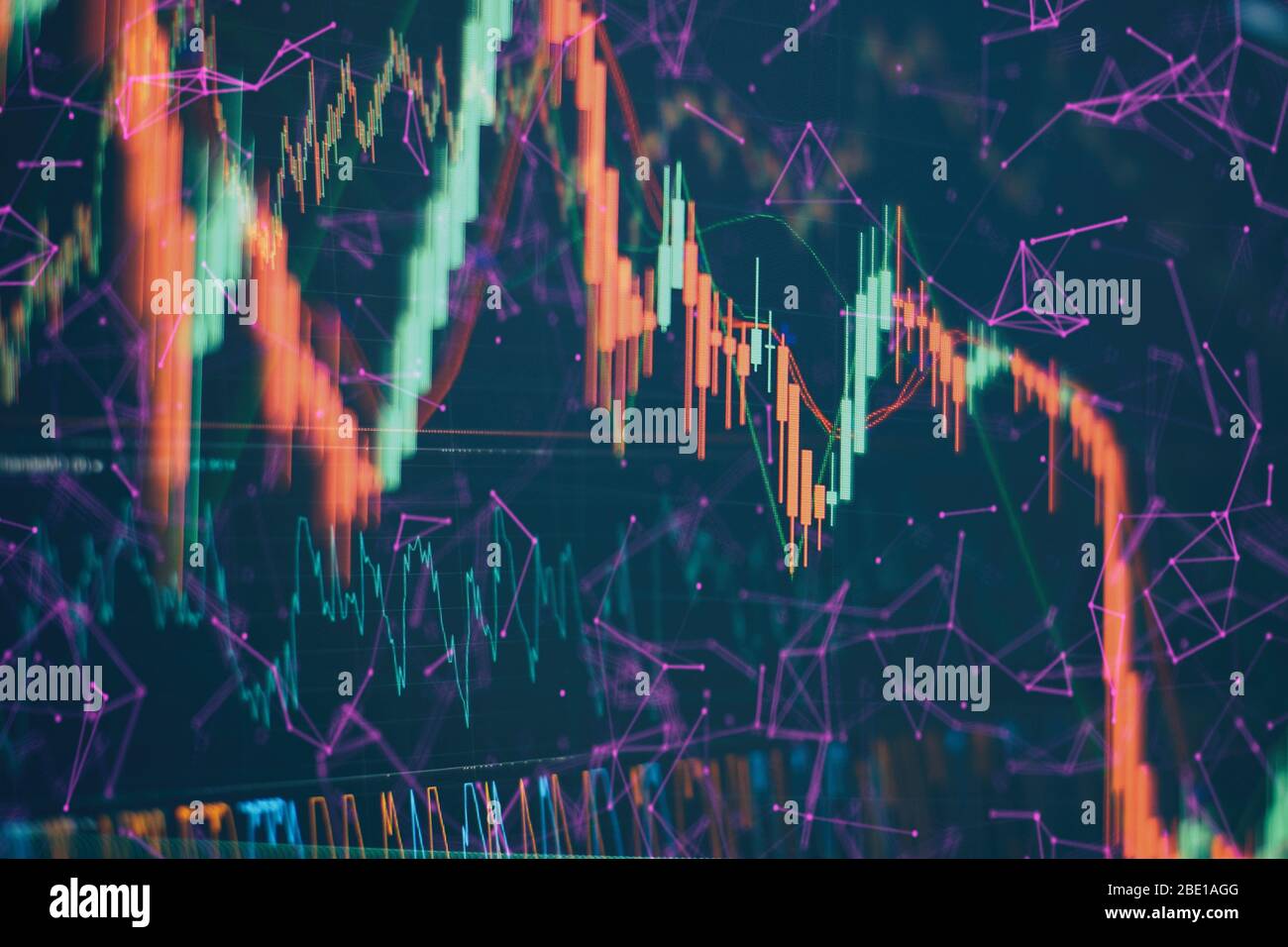 Technical price graph and indicator, red and green candlestick chart on ...