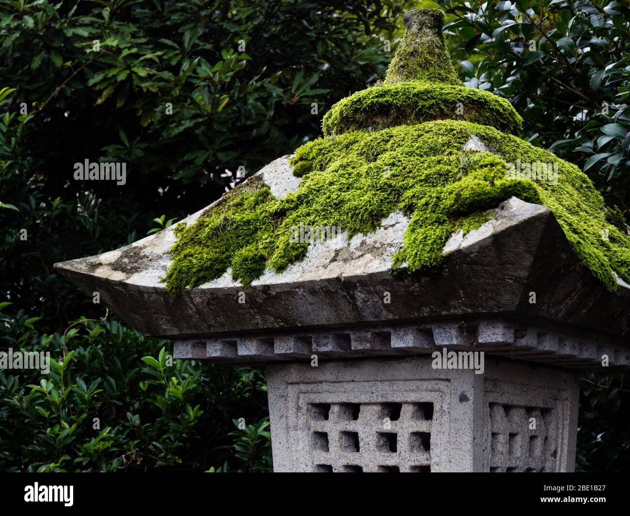 Moss covered stone Japanese lantern Stock Photo - Alamy