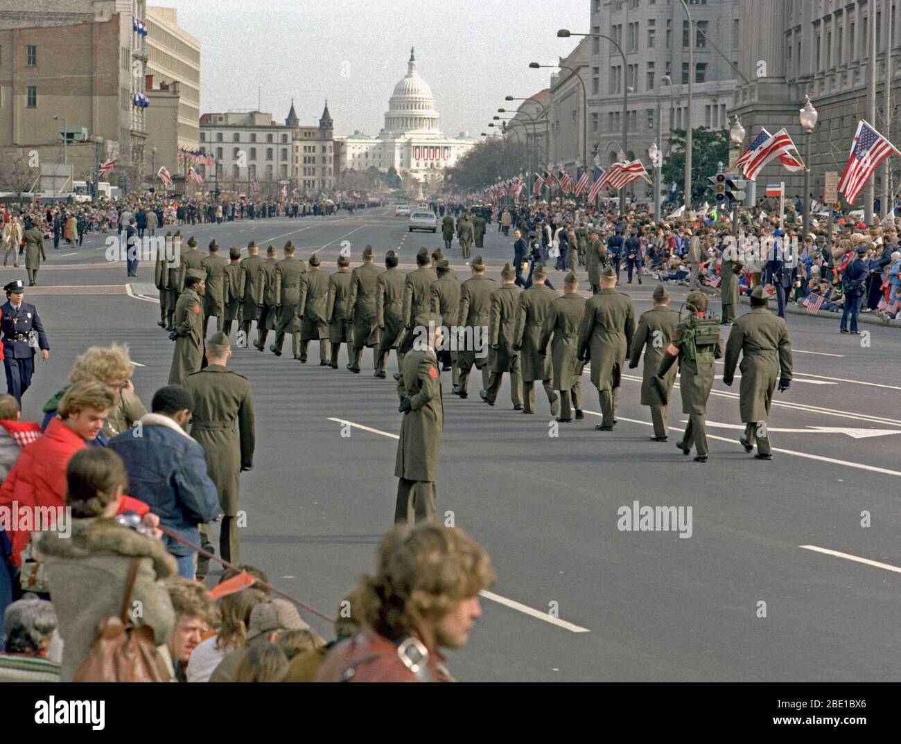 A group of Marines, part of parade control, marches down Pennsylvania ...