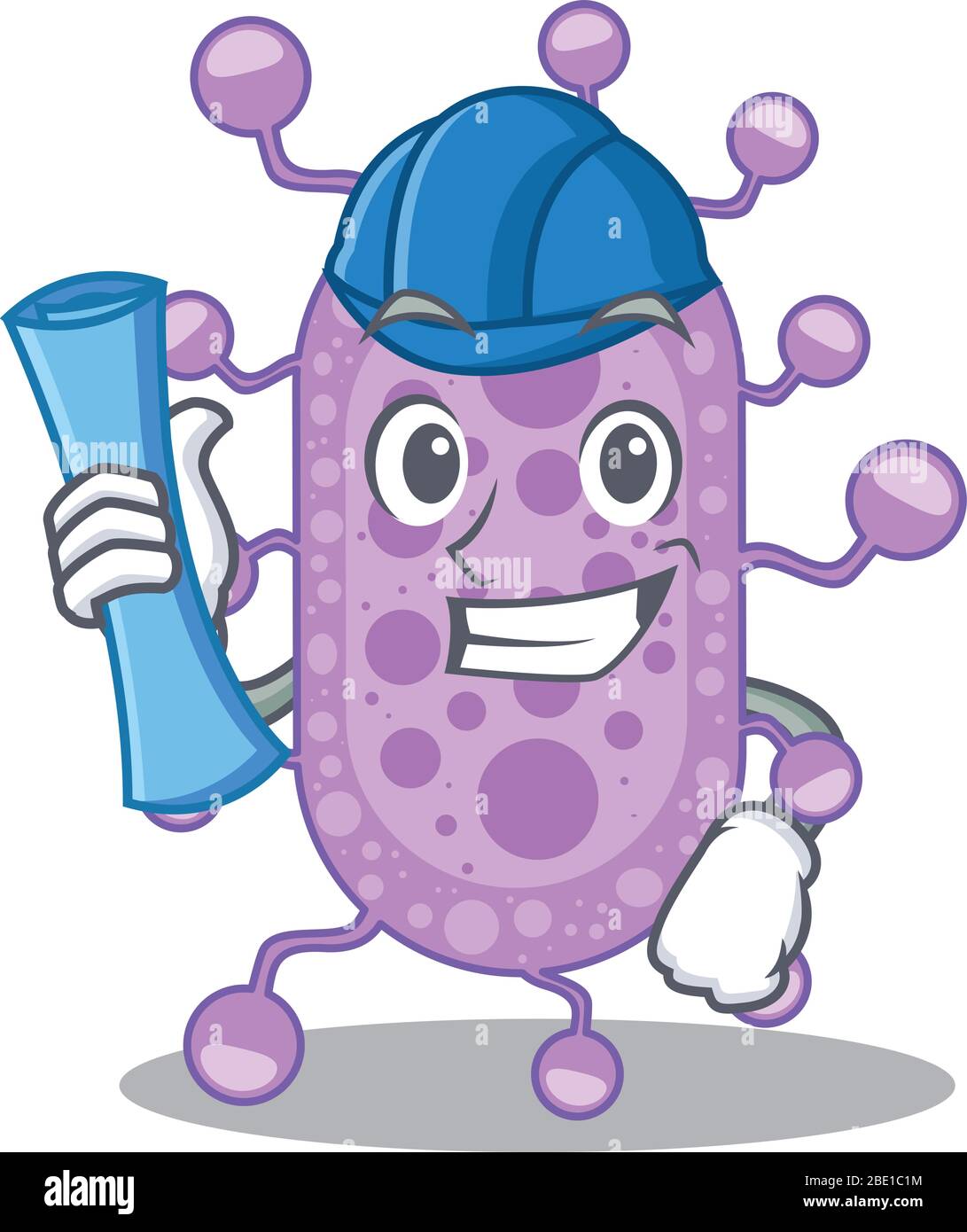 Cartoon character of mycobacterium brainy Architect with blue prints ...