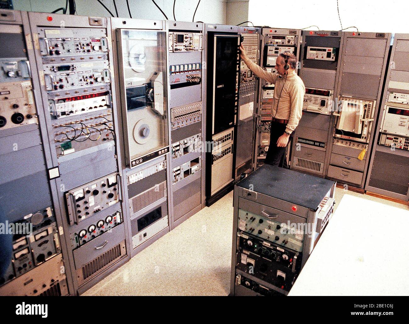Ebend Hiscock works on a computer panel in the Telemetry Room, Air ...