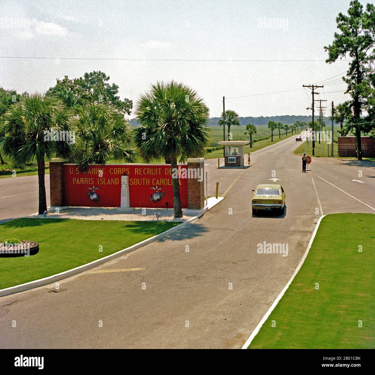 The main gate of the Marine Corps Recruit Depot and the only dry land ...