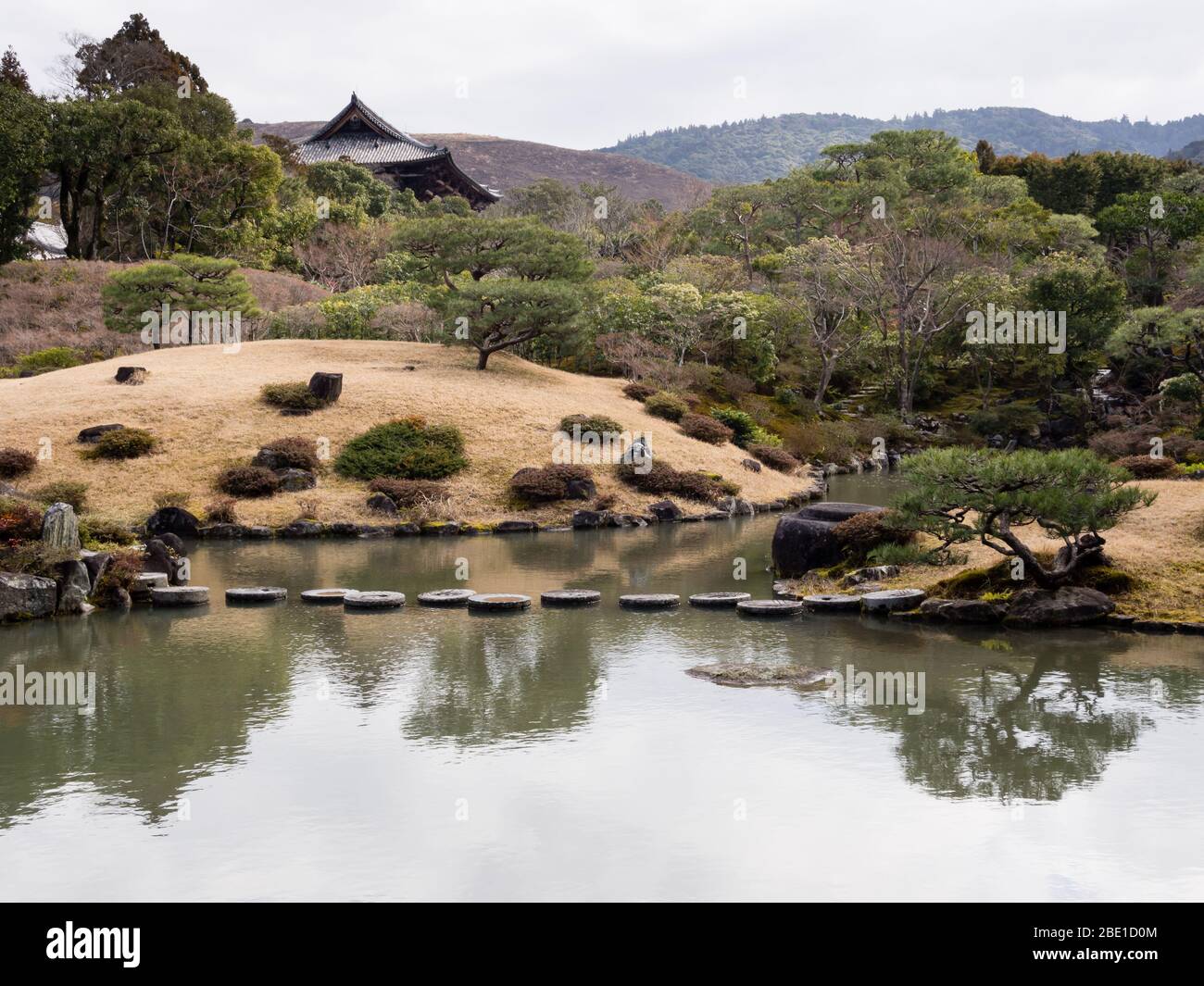 Nara, Japan - March 13, 2013: Landscape with pond at Isuien traditional ...