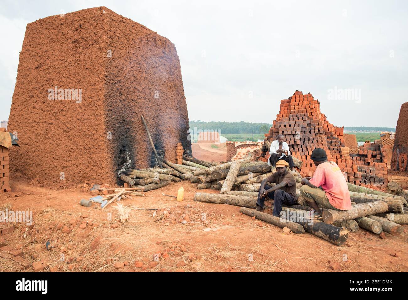 Kampala / Uganda - September 20, 2016: Black men working near brick ...
