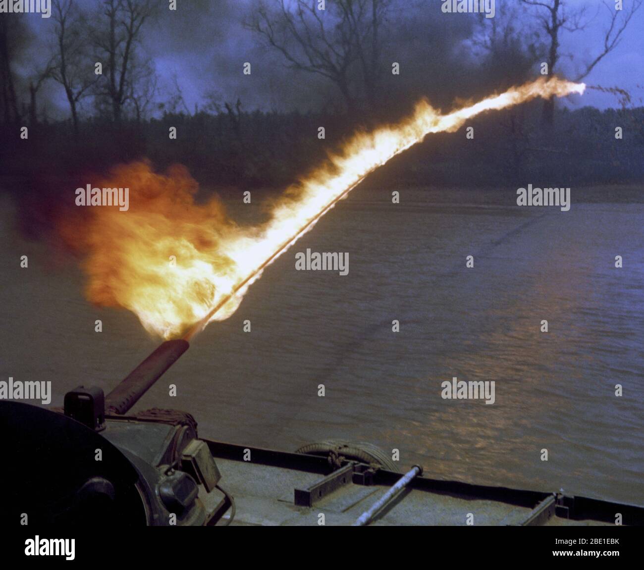 A U. S. Navy ZIPPO flame thrower is test from a patrol boat Stock Photo ...