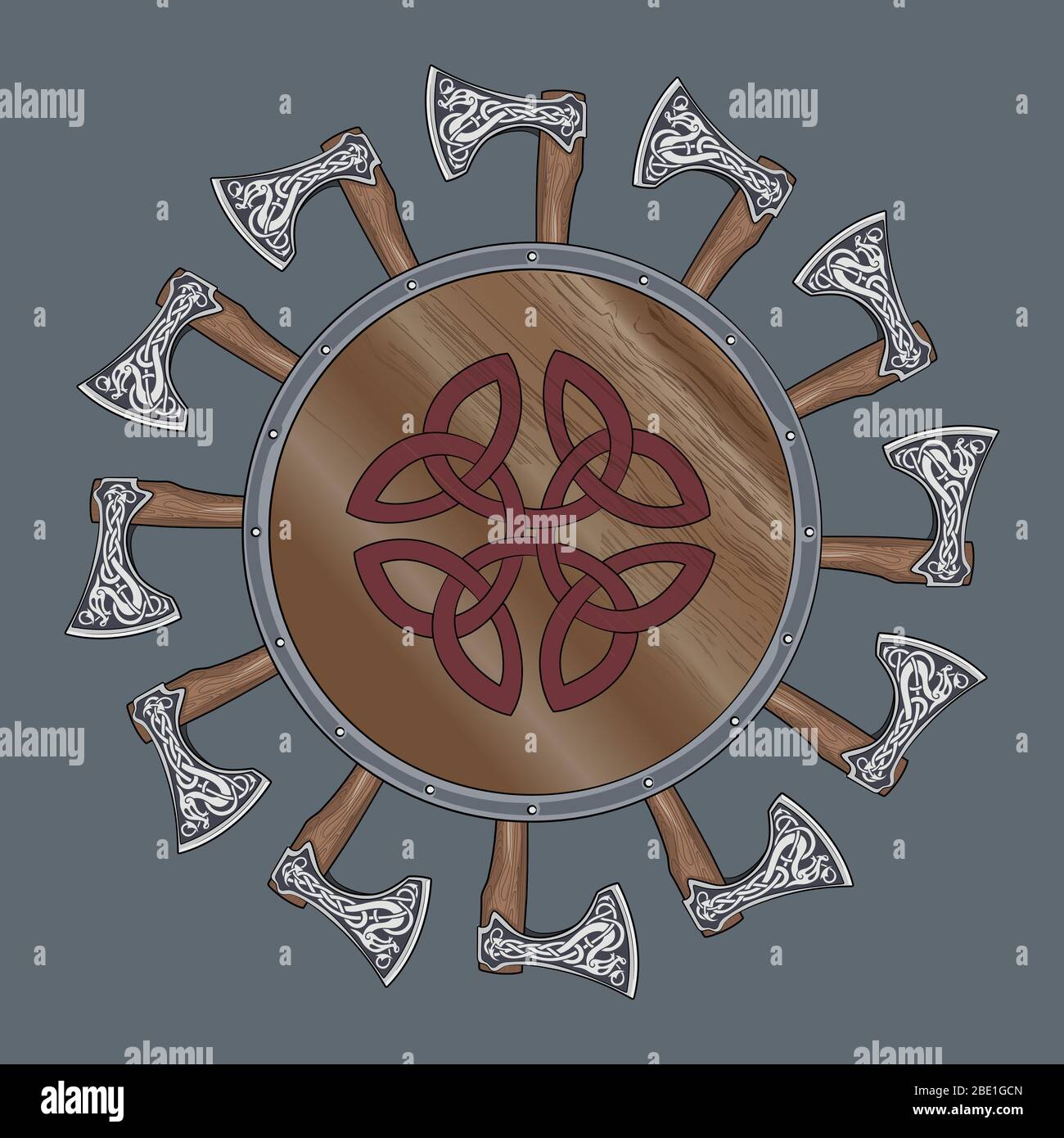 The circle of battle axes Viking, shield Viking decorated with Nordic ...