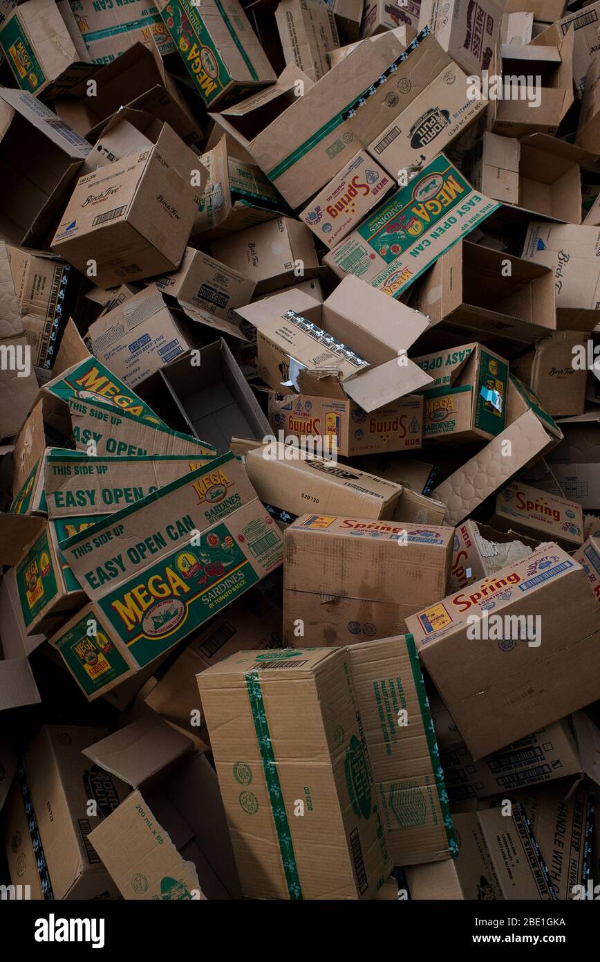 April 3, 2020 - Manila, Philippines: The discarded cardboard boxes of ...