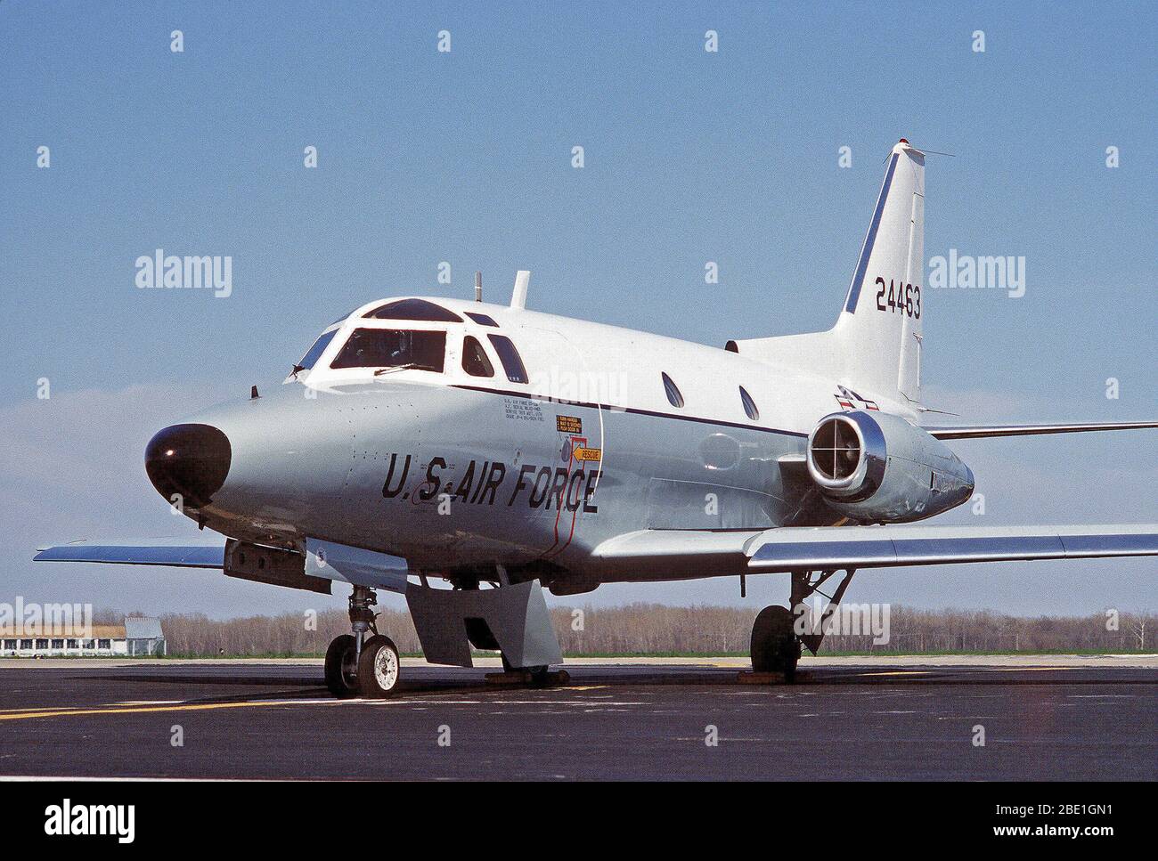 1980 - A left front view of a parked T-39 Sabreliner aircraft from the ...