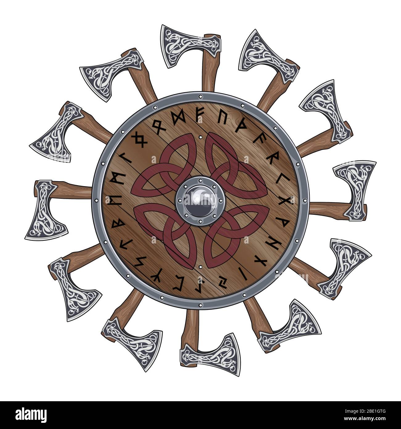 The circle of battle axes Viking, shield Viking decorated with Nordic ...