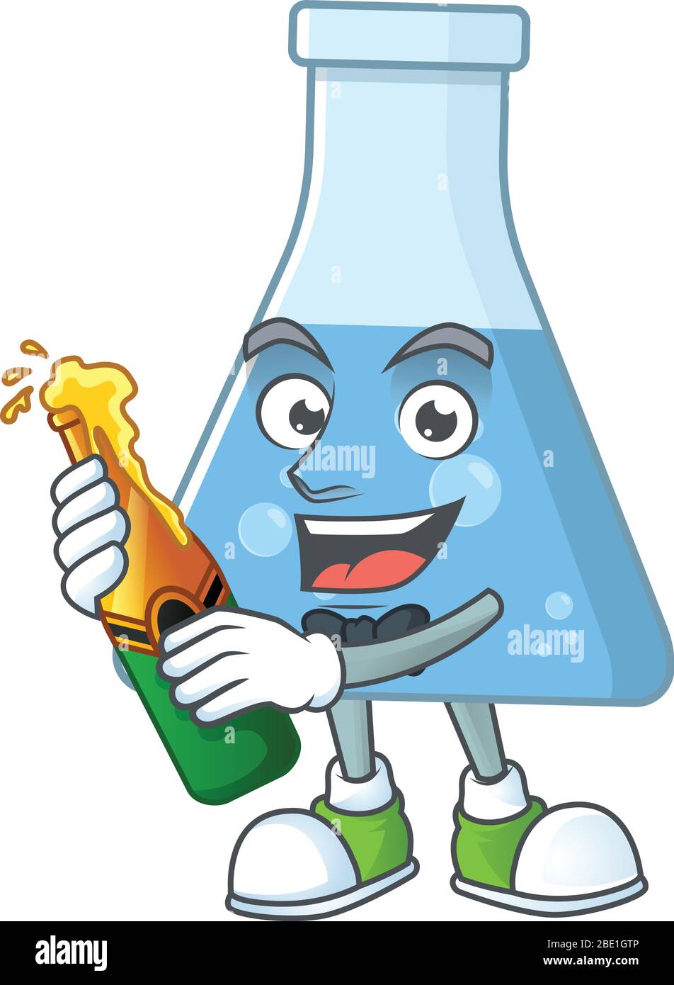 Mascot cartoon design of blue chemical bottle making toast with a ...