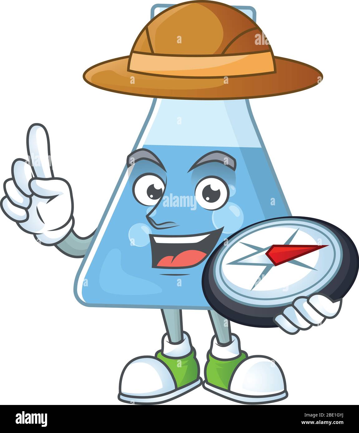 World explorer blue chemical bottle cartoon design style using compass ...