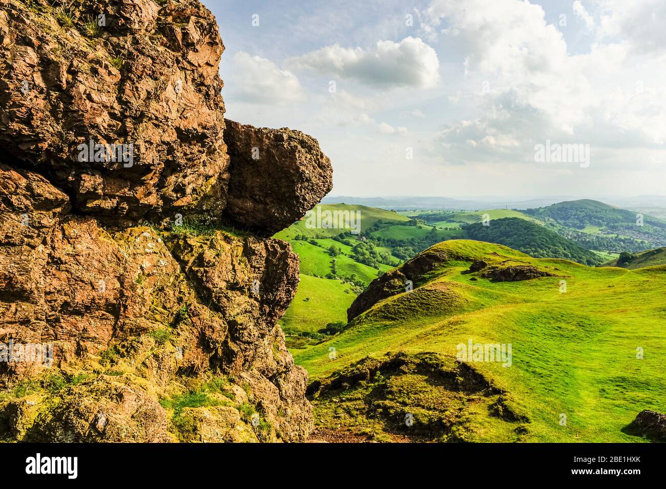 Looking south on the ridge of Caer Caradoc in the Shropshire Hills Area ...