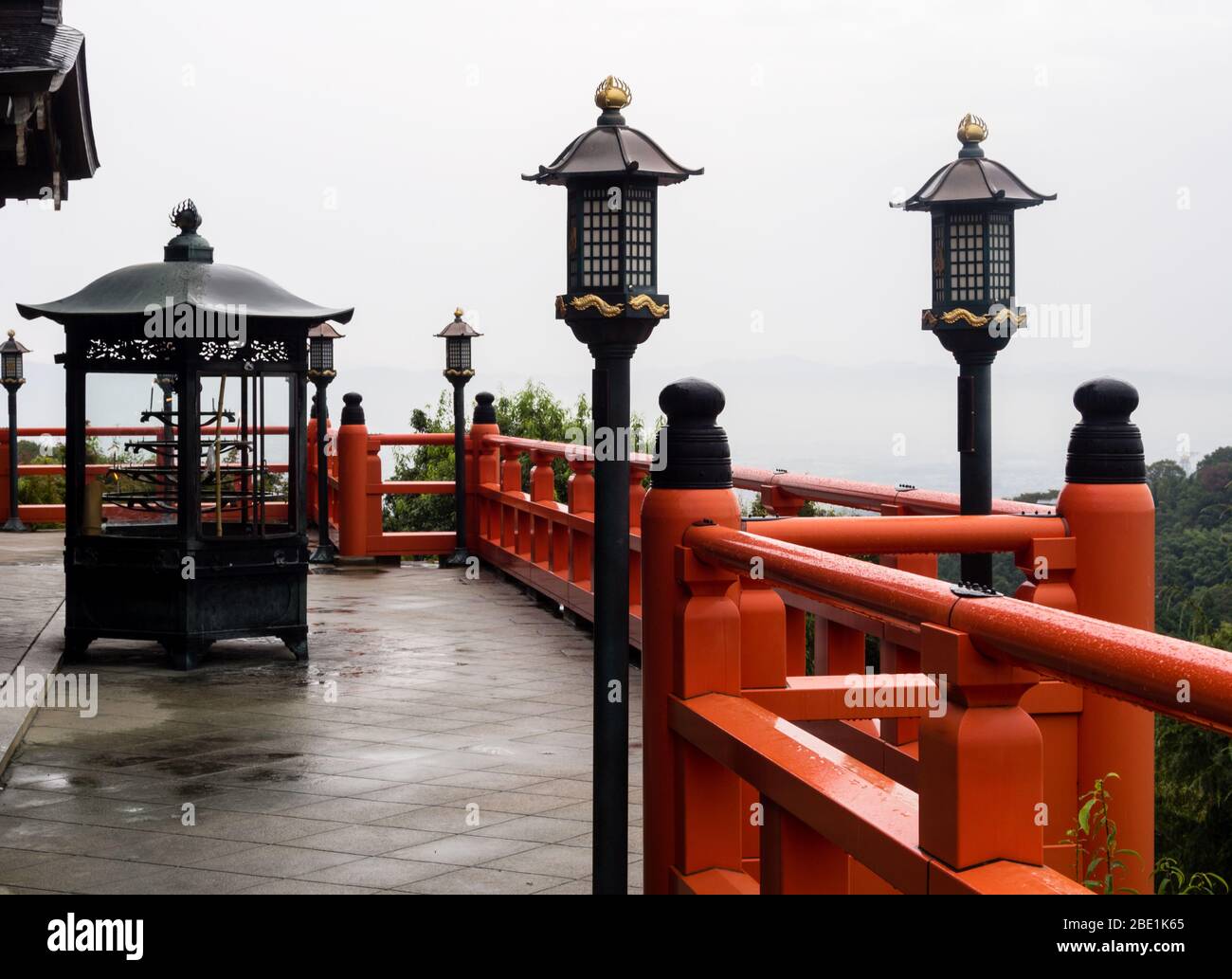 Viewing platform at the main hall of Chogosonshiji temple, Mount Shigi ...