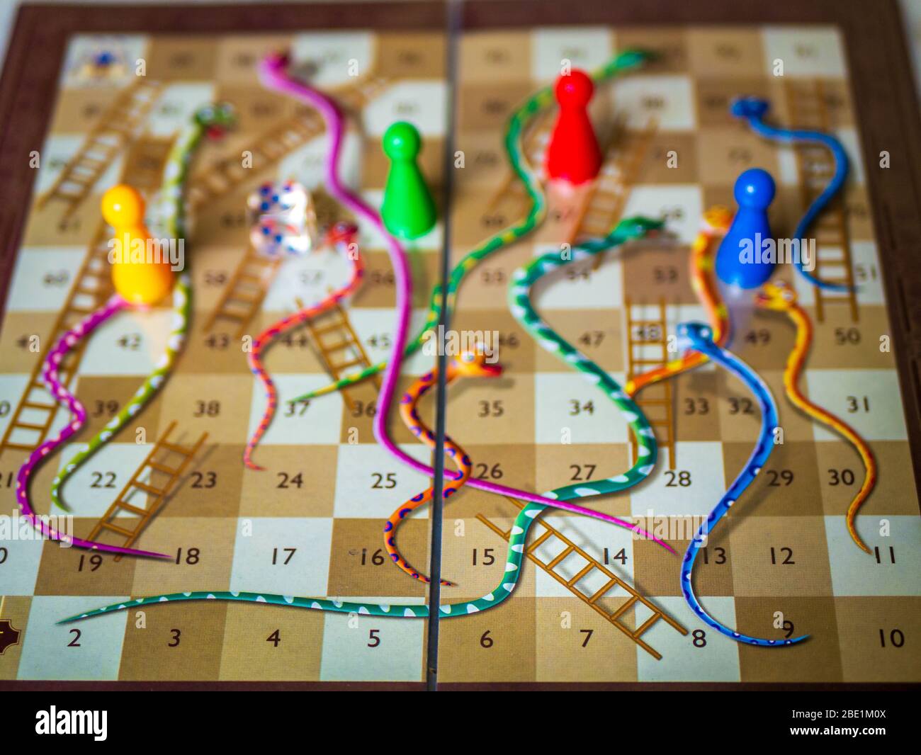Closeup image of a Snakes and Ladders game Stock Photo - Alamy