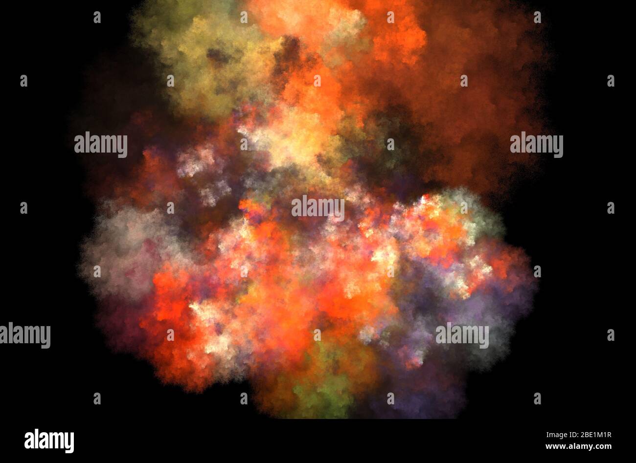 Orange green yellow fractal on black background. Abstract wallpaper. Graphic design pattern ...