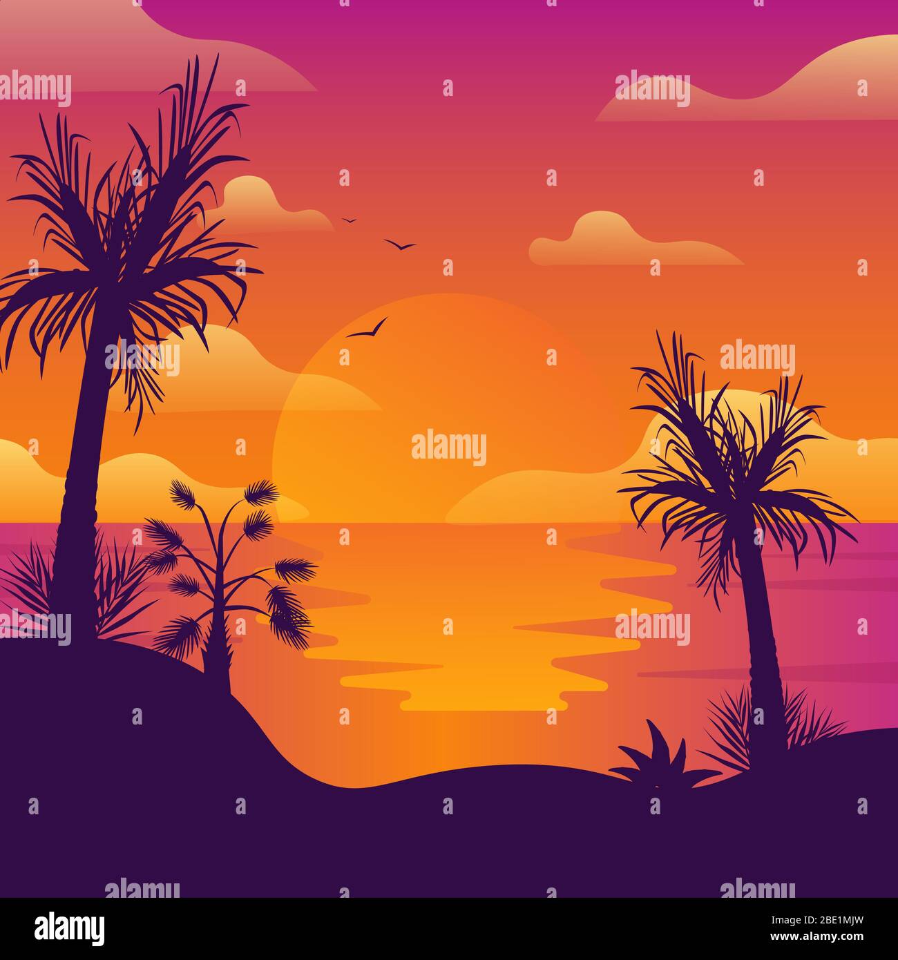 Palm trees on pink sky Stock Vector Images - Alamy