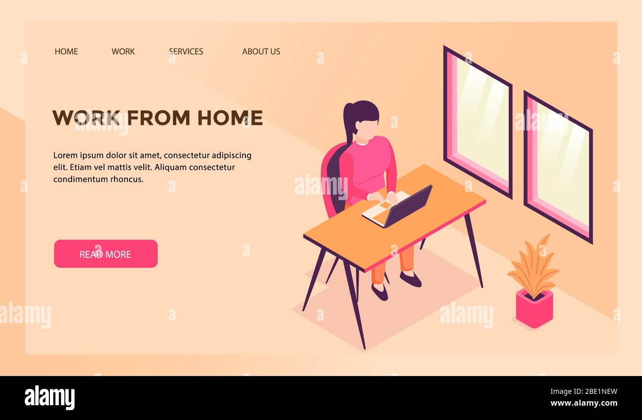 work from home concept for website template or landing homepage vector ...