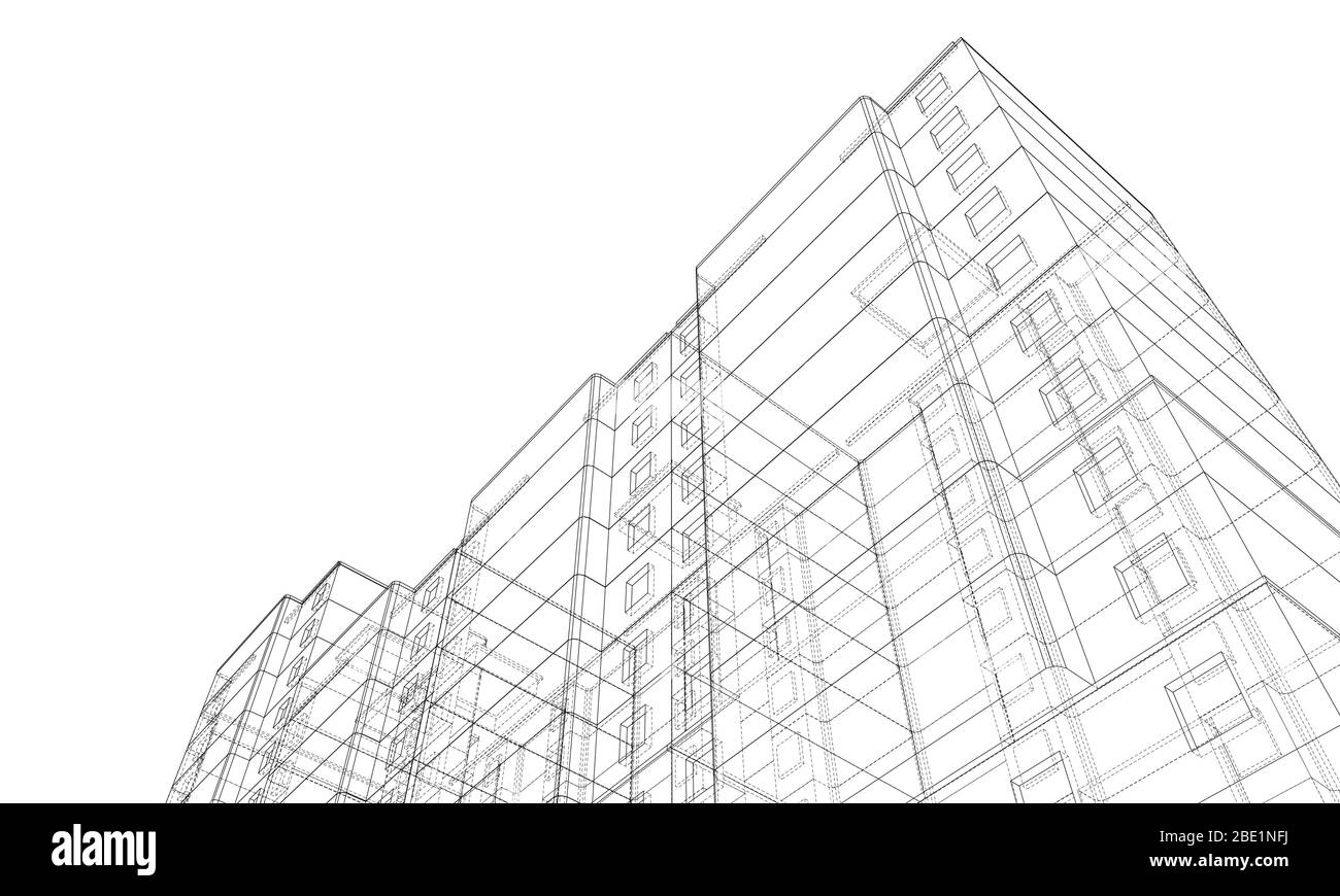 Vector wire-frame model of a multi-storey building Stock Vector Image ...