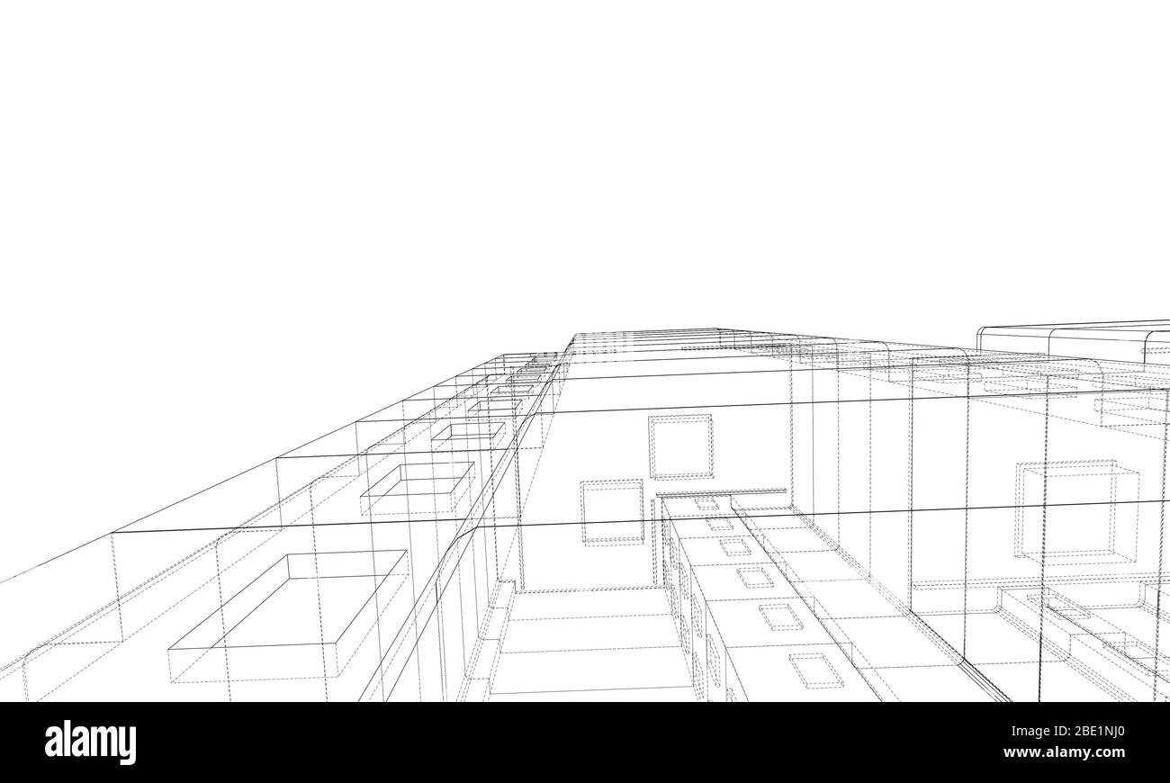 Vector wire-frame model of a multi-storey building Stock Vector Image ...