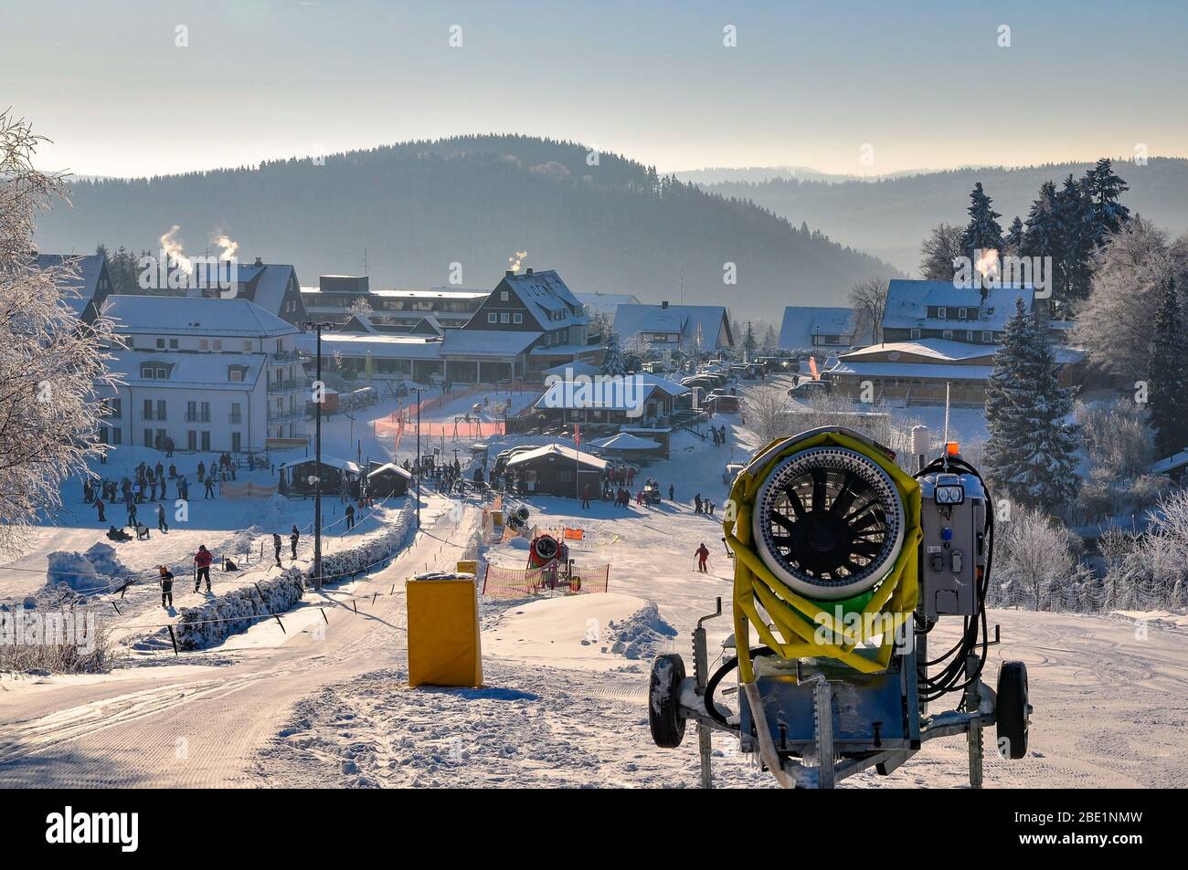 panoramic view of slope and snow cannon in winterberg, germany Stock ...