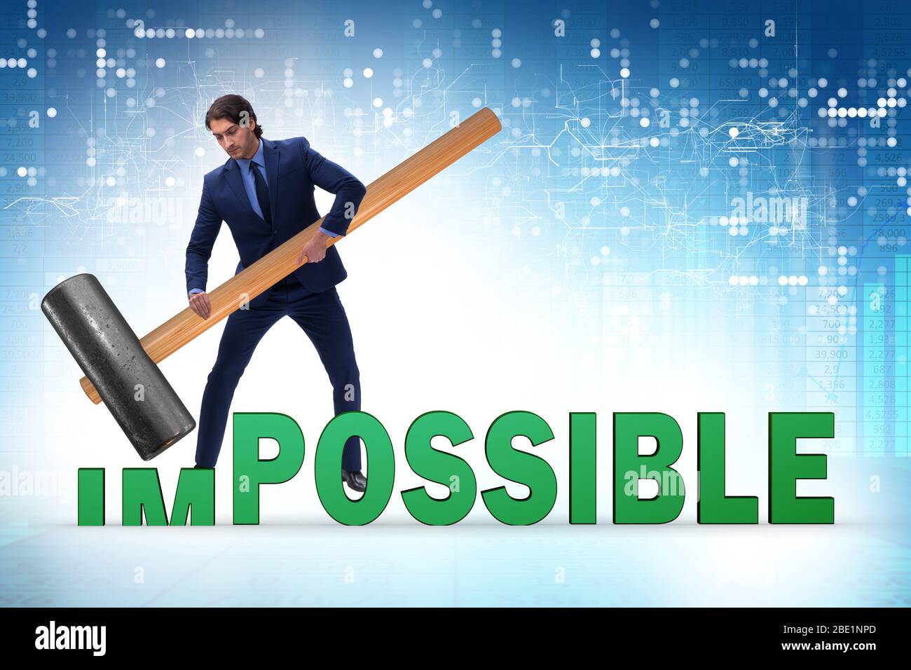 The businessman hitting the word impossible with hammer Stock Photo - Alamy