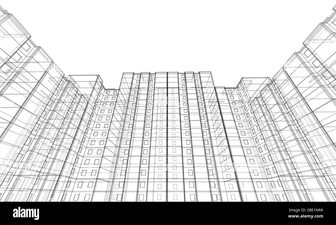 Vector wire-frame model of a multi-storey building Stock Vector Image ...
