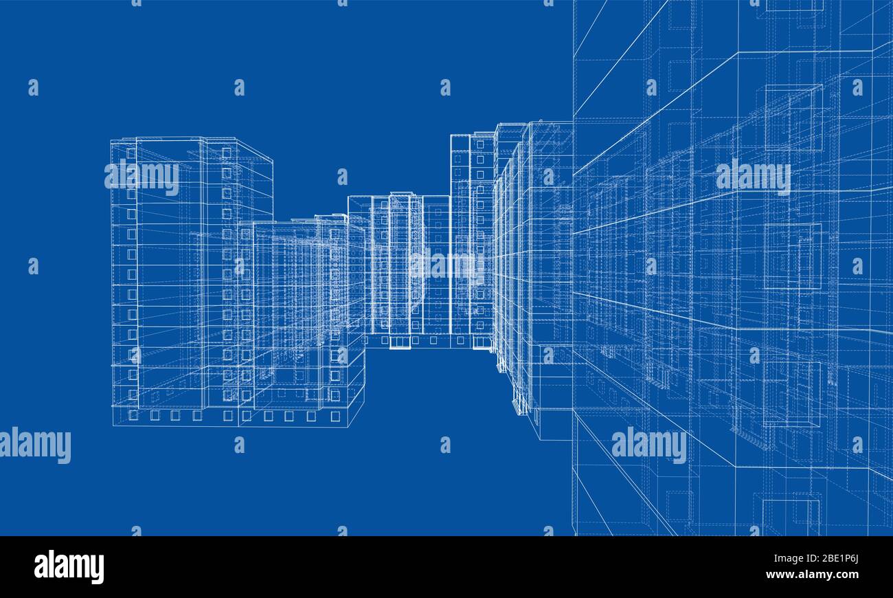 Vector wire-frame model of a multi-storey building Stock Vector Image ...