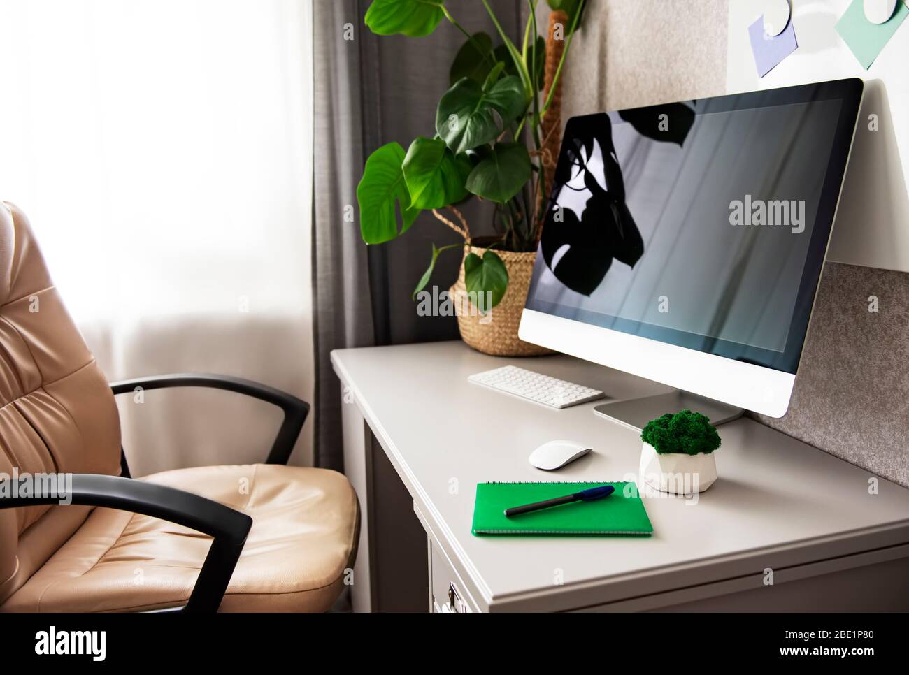 Computer at productive home workplace. Using computers and gadgets to ...