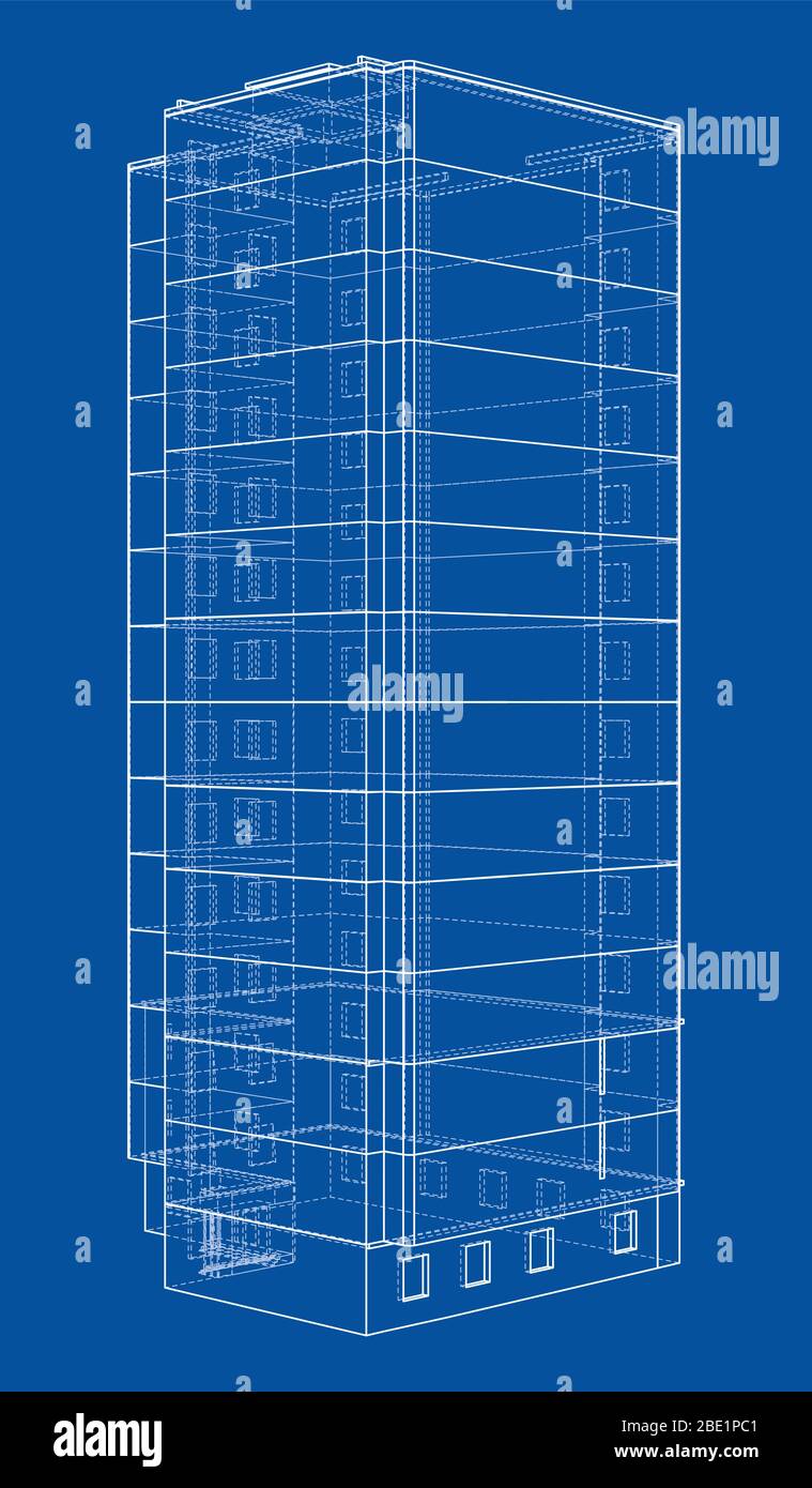 Vector wire-frame model of a multi-storey building Stock Vector Image ...