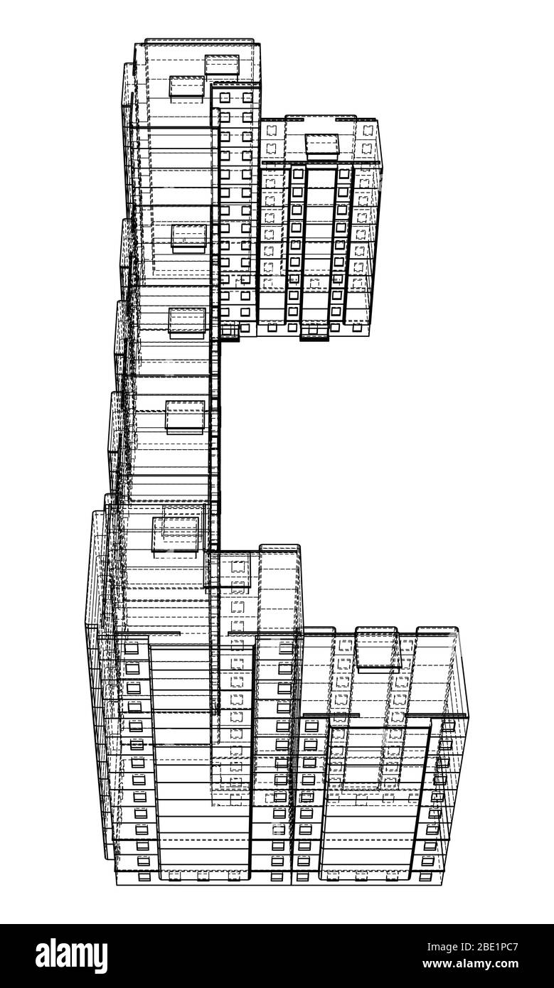 Vector wire-frame model of a multi-storey building Stock Vector Image ...