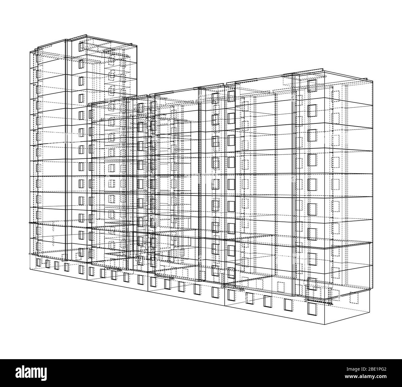 Vector wire-frame model of a multi-storey building Stock Vector Image ...