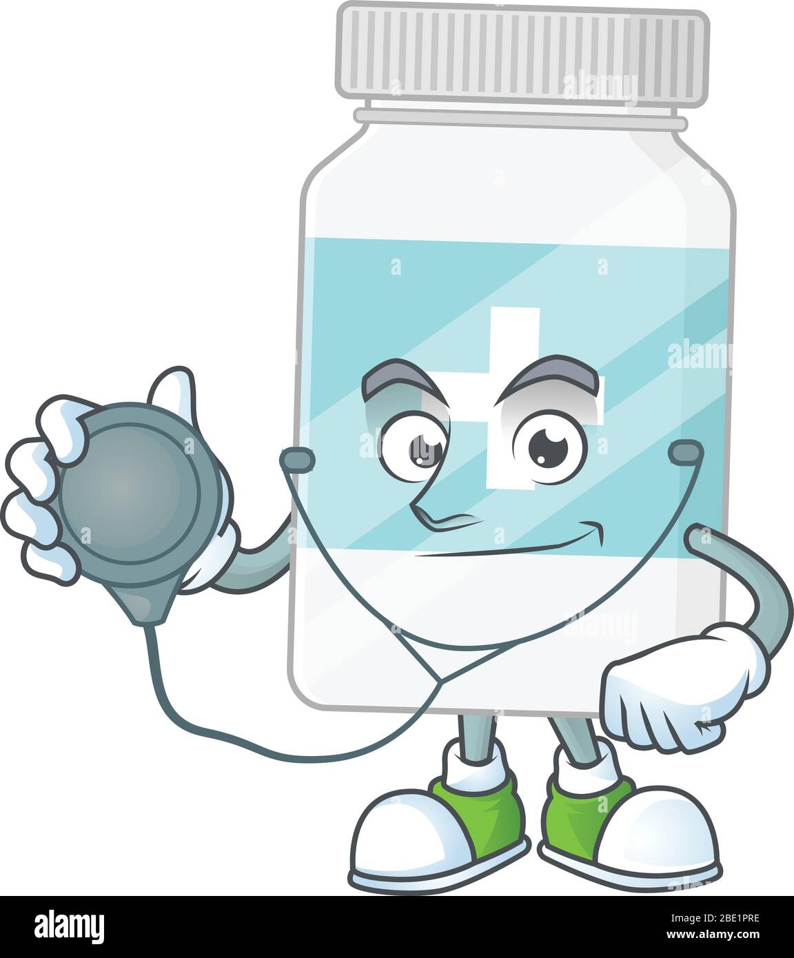 A dedicated Doctor supplement bottle Cartoon character with stethoscope ...
