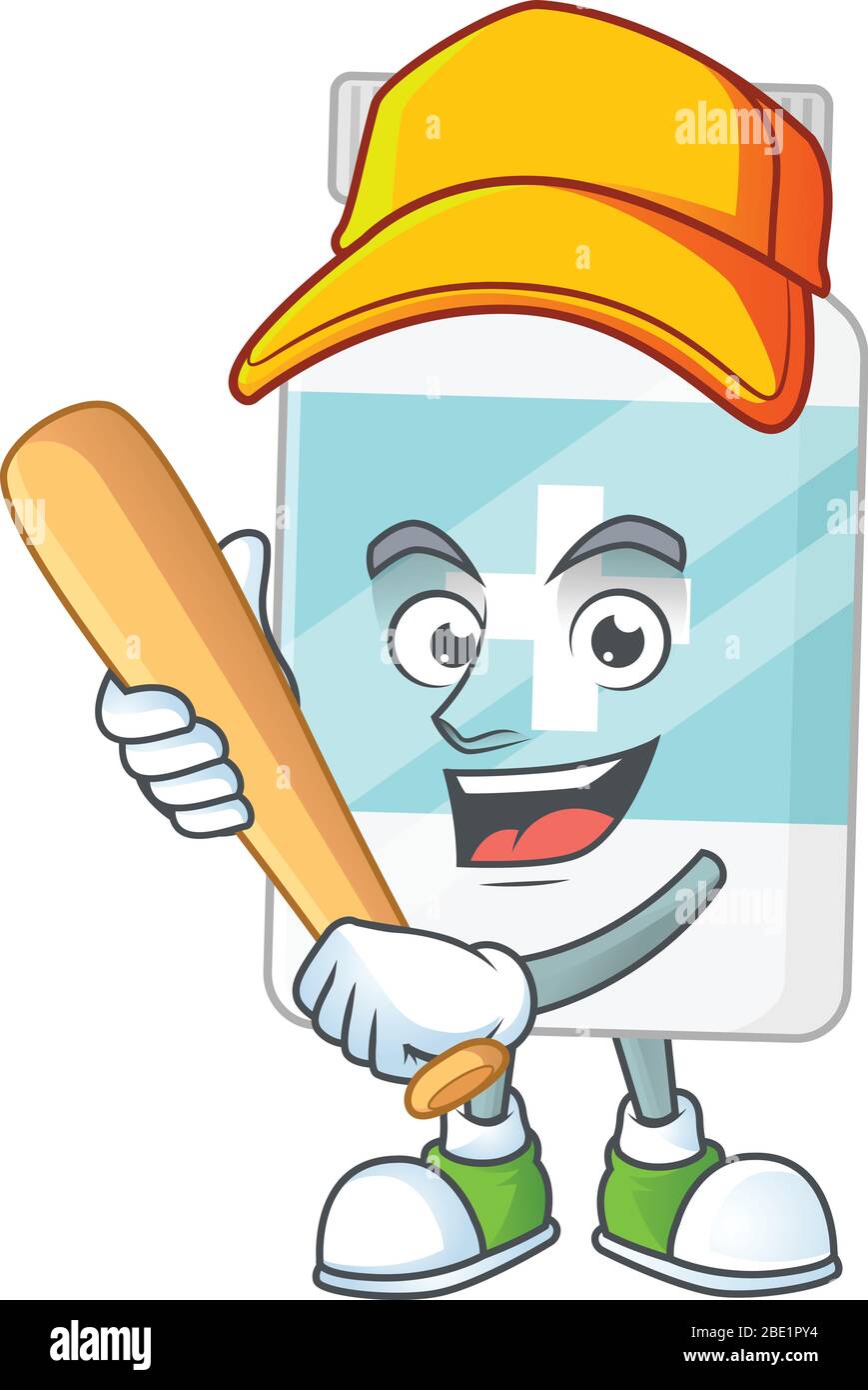 Supplement bottle cartoon design concept of hold baseball stick Stock ...
