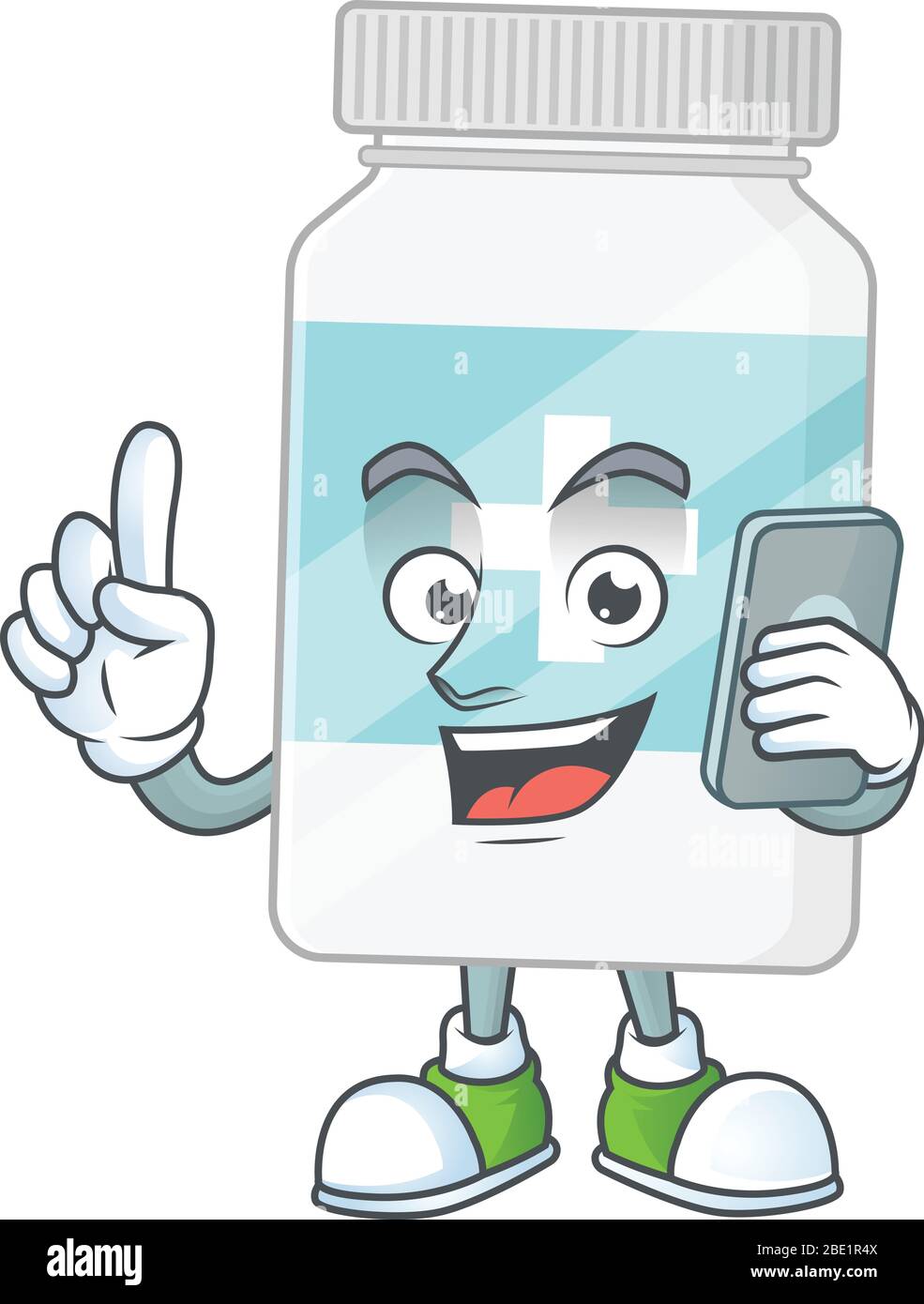 Cartoon design concept of supplement bottle talking on phone Stock ...
