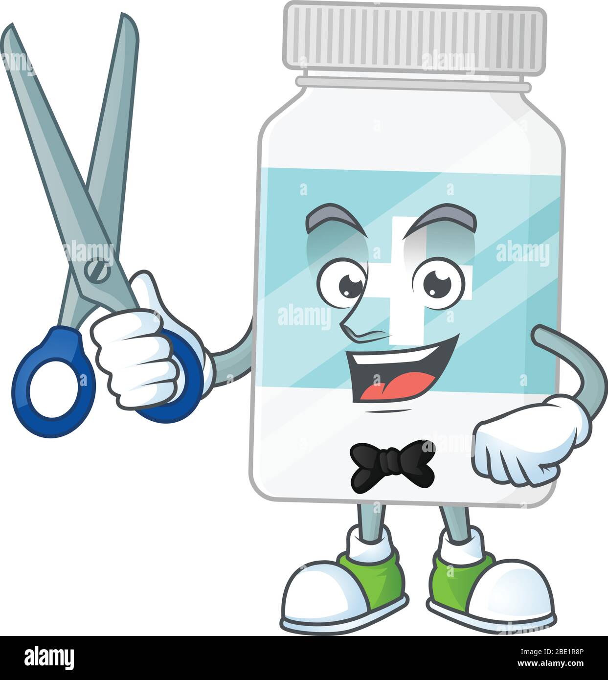 Cute Barber supplement bottle cartoon character style with scissor ...