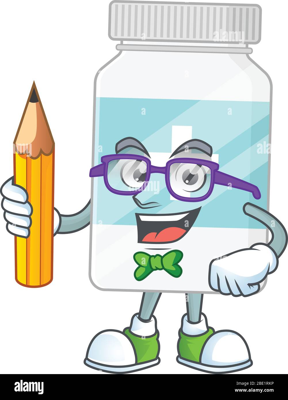 Supplement bottle student cartoon character studying with pencil Stock ...