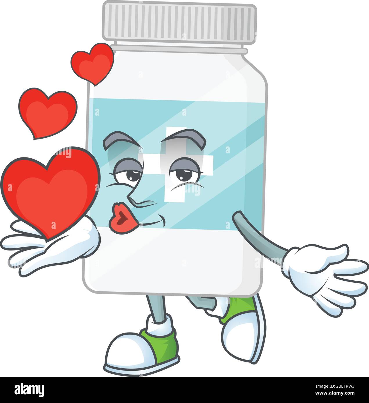 An adorable cartoon design of supplement bottle holding heart Stock ...