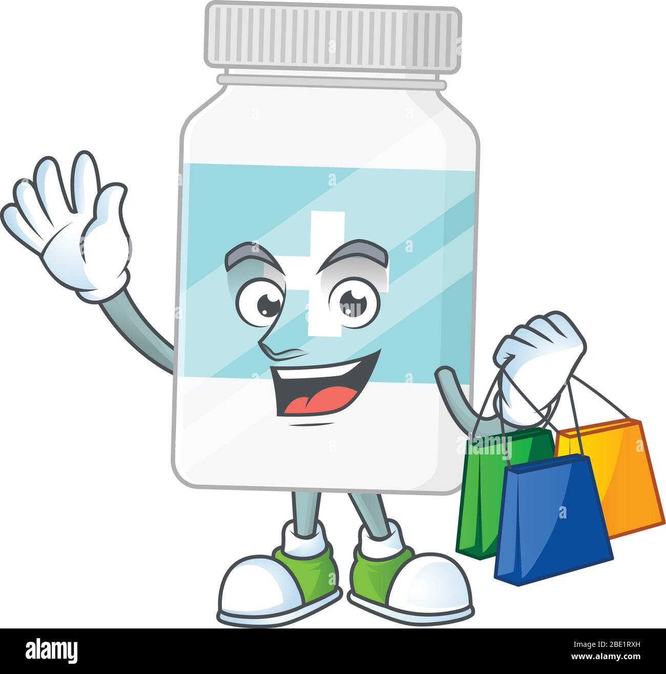 cartoon character concept of rich supplement bottle with shopping bags ...