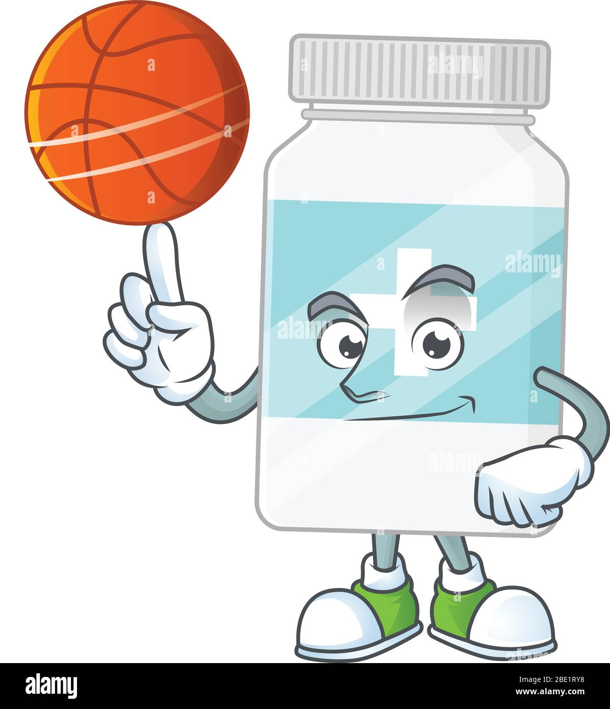 An athletic supplement bottle cartoon design style playing basketball ...