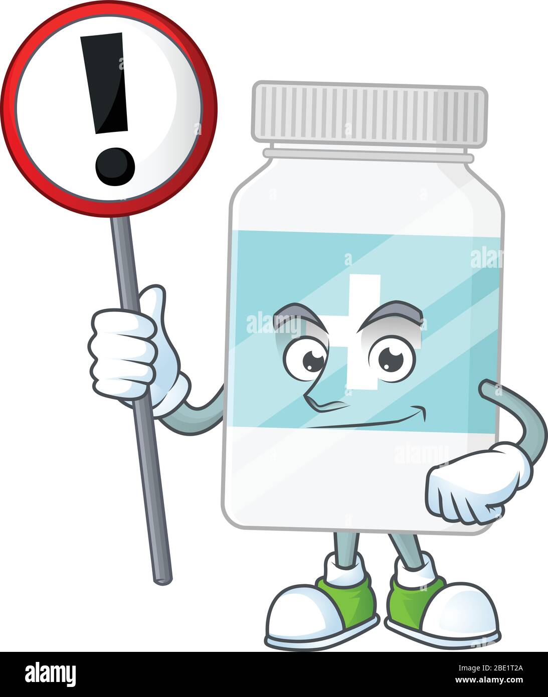 A picture of supplement bottle cartoon character concept holding a sign ...