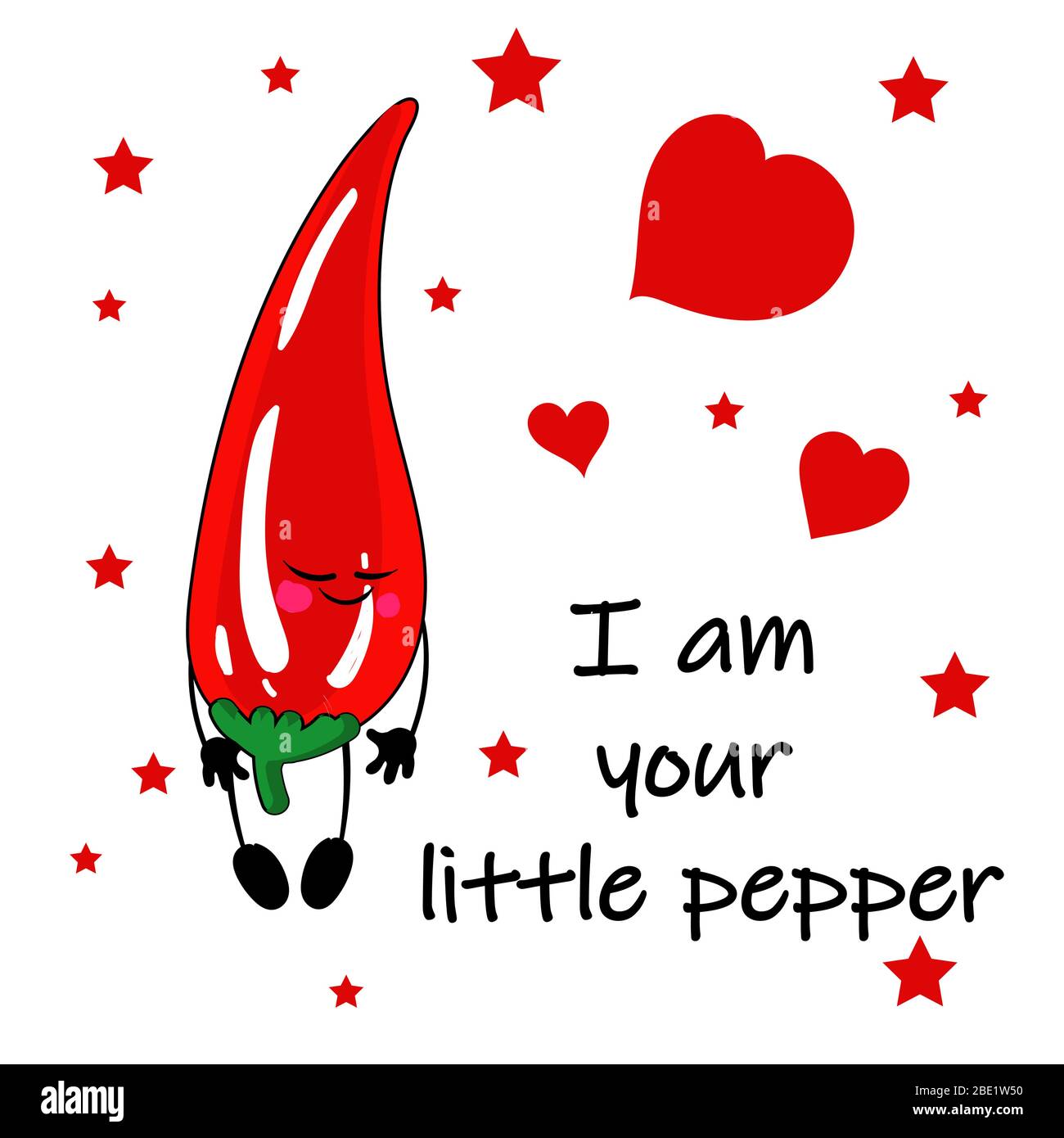Cartoon kawaii food - hot chili pepper on white background, card or ...