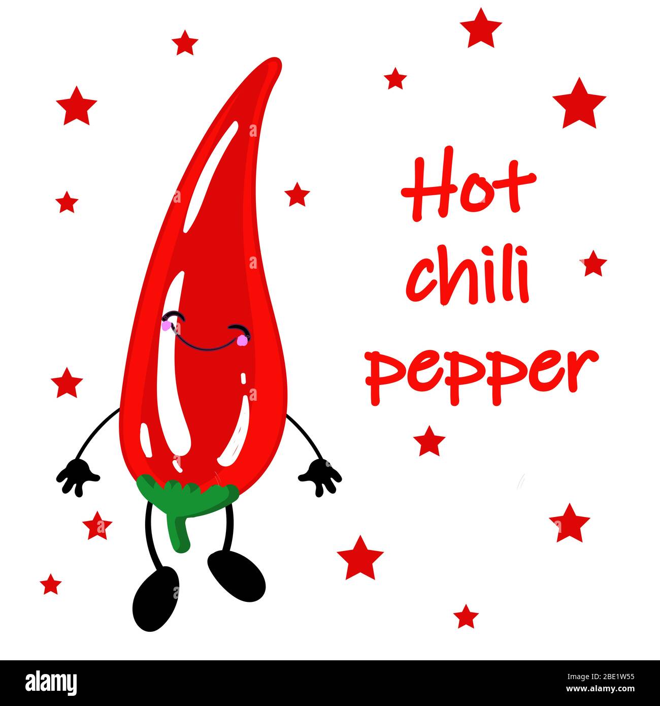 Cartoon kawaii food - hot chili pepper on white background, card or ...