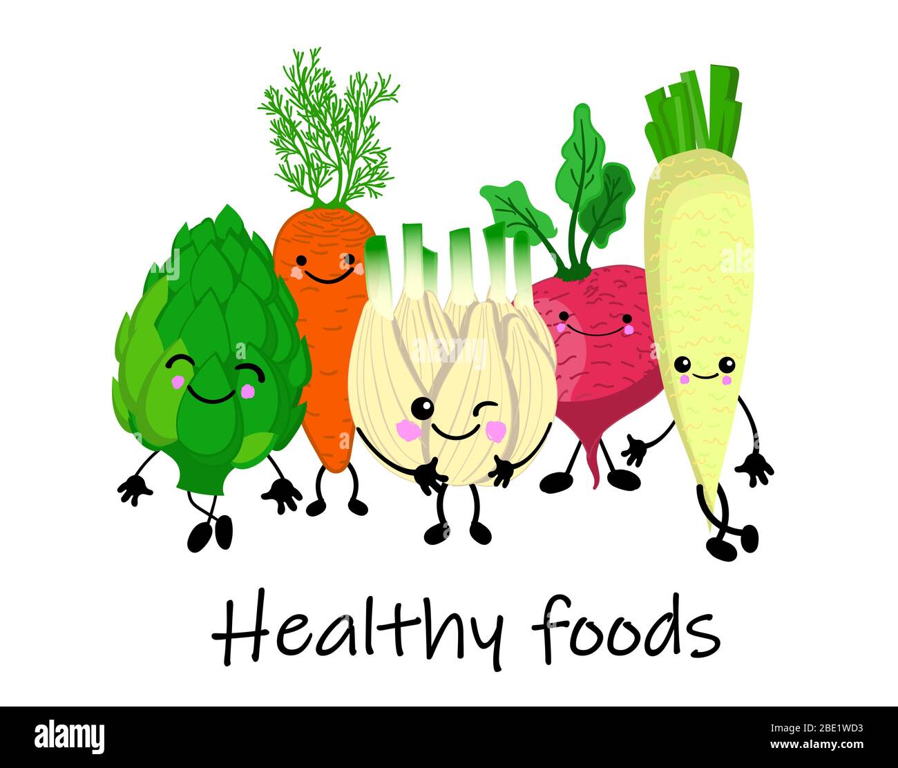 A fun collection of plant cartoon characters. Vector vegetable isolates ...